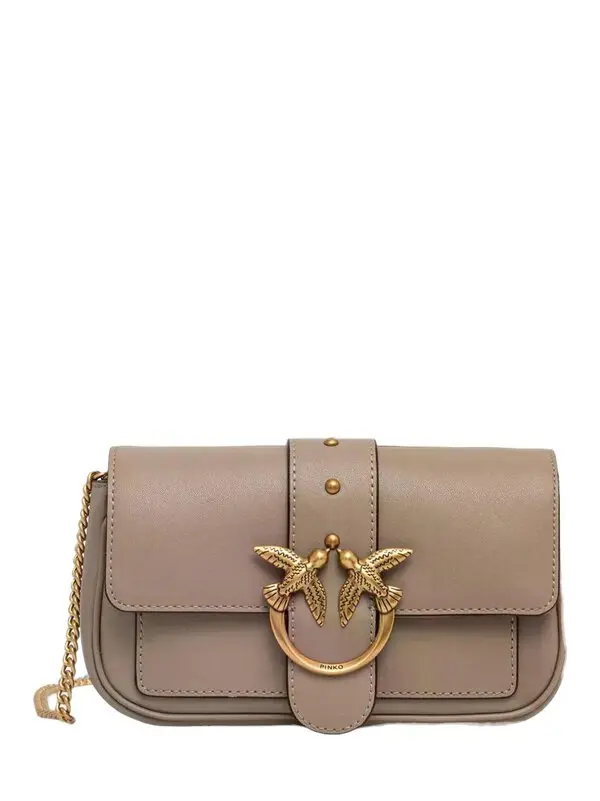 Pinko Love Birds Leather Shoulder Bag - Neutrals
