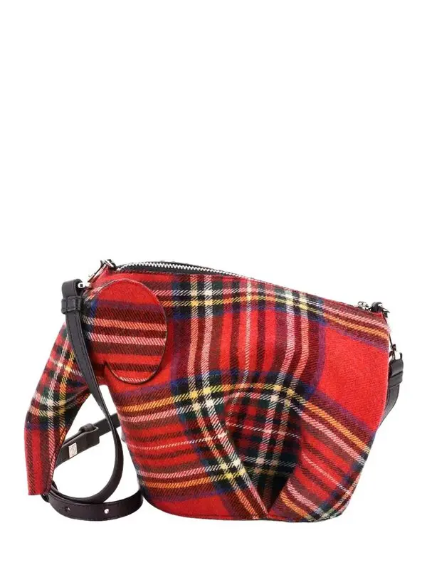 Loewe Elephant Tartan Wool And Leather Mini Crossbody Bag - Red