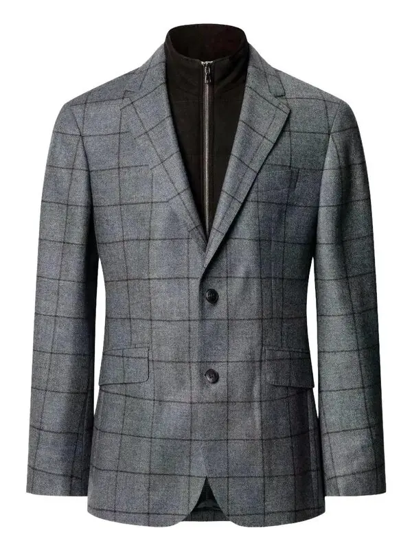 HACKETT  Windowpane-check Bib-detail Blazer - Grey