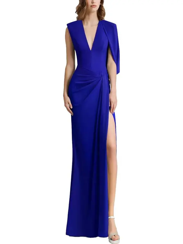 GEMY MAALOUF Draped V-neck Dress - Blue