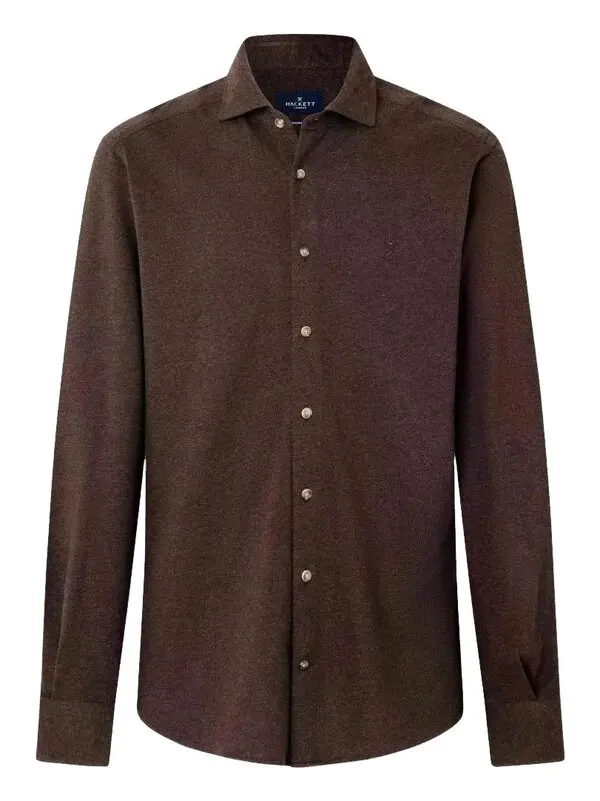 HACKETT  Jersey-piqué Buttoned Shirt - Brown