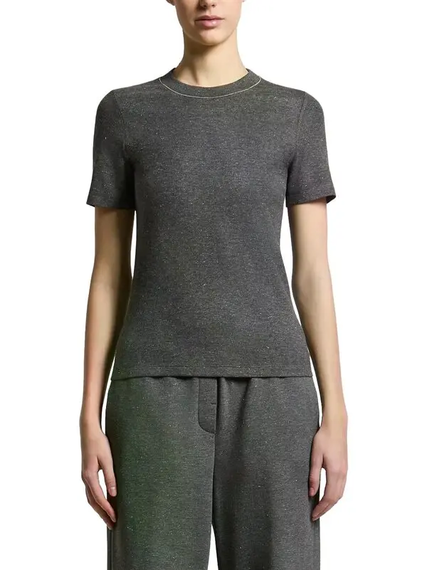Peserico Beaded-trim Crew-neck T-shirt - Grey