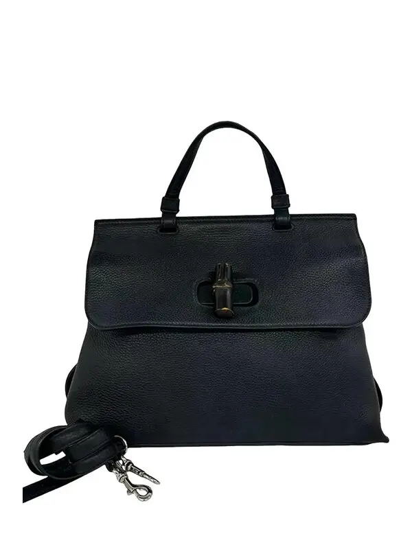 Gucci 2000-2015 Medium Calfskin Bamboo Daily Satchel - Black