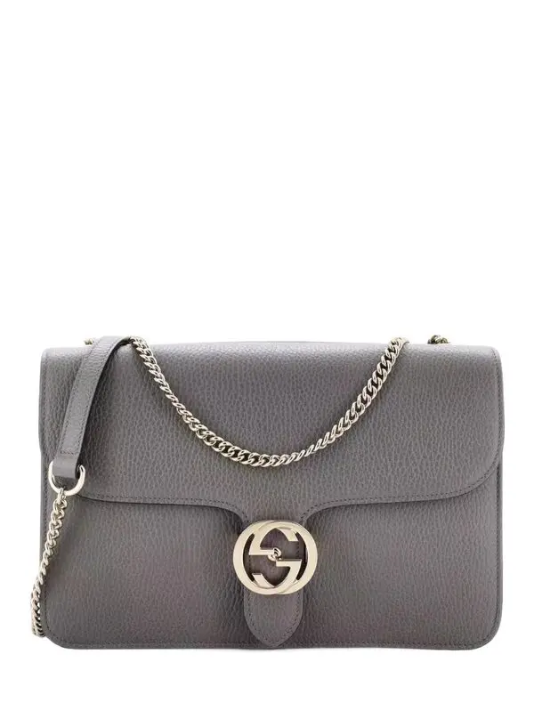 Gucci Interlocking Leather Medium Shoulder Bag - Grey