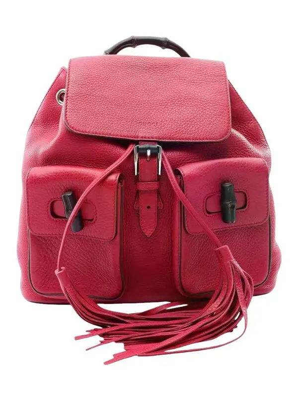 Gucci 2000-2015 Large Calfskin Bamboo Tassel Drawstring Backpack - Red