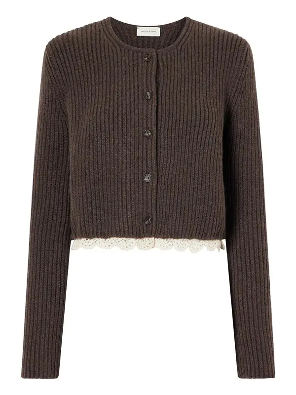 Magda Butrym Crochet-trimmed Ribbed Cashmere Cardigan - Brown