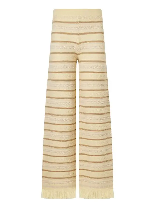 Guest In Residence Fringe-detail Striped Wool And Cashmere-blend Knitted Wide-leg Pants - Multi