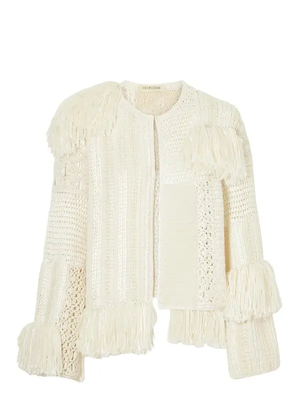 HEIRLOME Quinn Fringed Crocheted Silk-blend Jacket - Neutrals