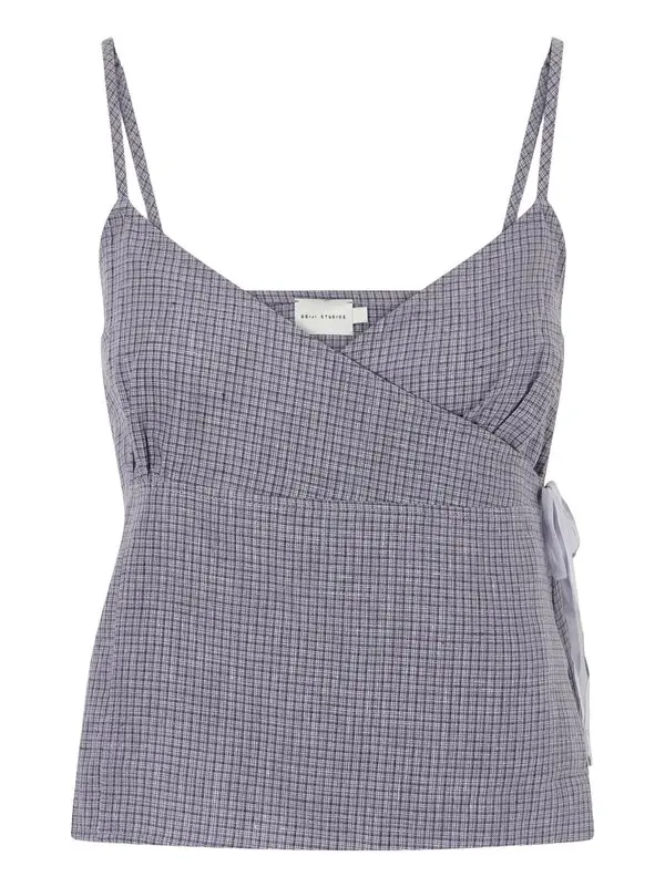 DEIJI STUDIOS Wrapping Micro-check Linen Top - Blue