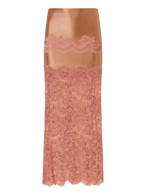 Rabanne Lace-trimmed Stretch-satin Midi Skirt - Brown