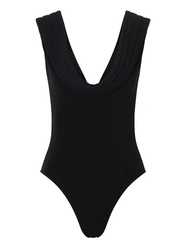 JEAN PAUL GAULTIER Wool-trimmed Stretch-crepe Jersey Bodysuit - Black