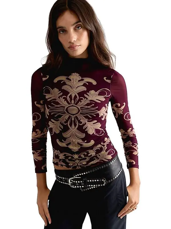 Free People Jessa Long Sleeve Top At - Maroon Combo