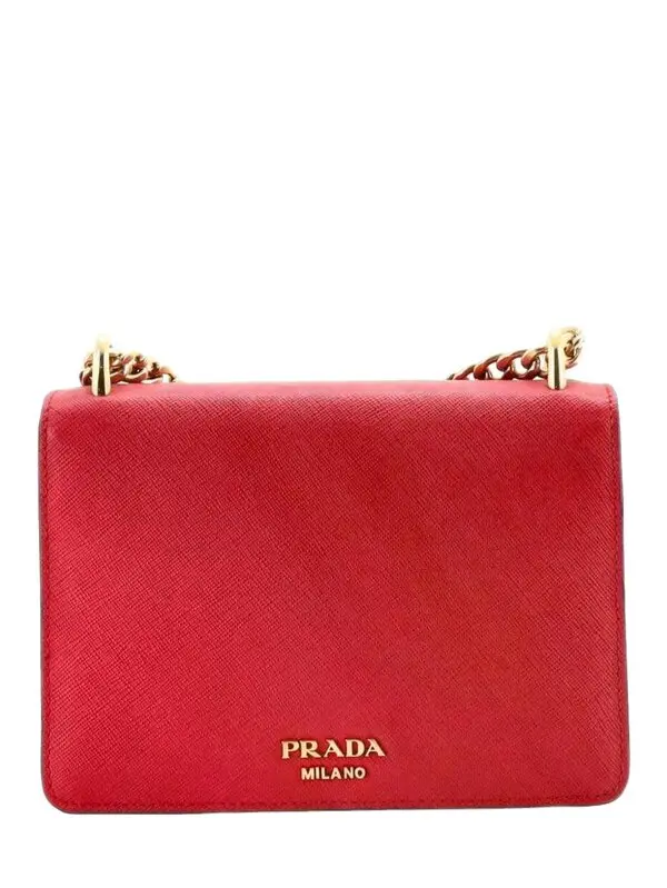 Prada Envelope Flap Chain Shoulder Bag Saffiano Leather Small Crossbody Bag - Red