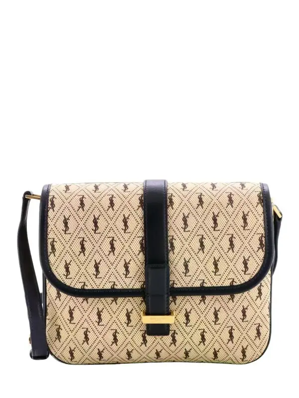 Saint Laurent Top Flap Satchel Monogram All Over Canvas And Leather Small Crossbody Bag - Black