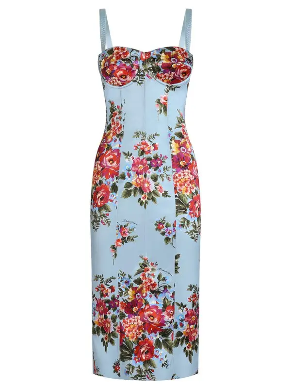 Dolce & Gabbana Flower Bouquet-print Satin Dress Dresses - Multicolor