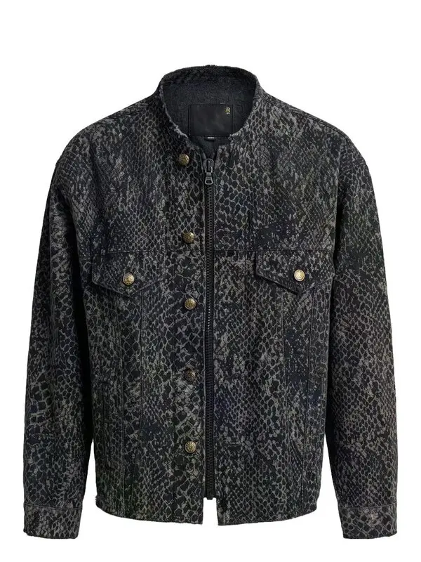 R13 Snake-jacquard Collarless Jacket - Black
