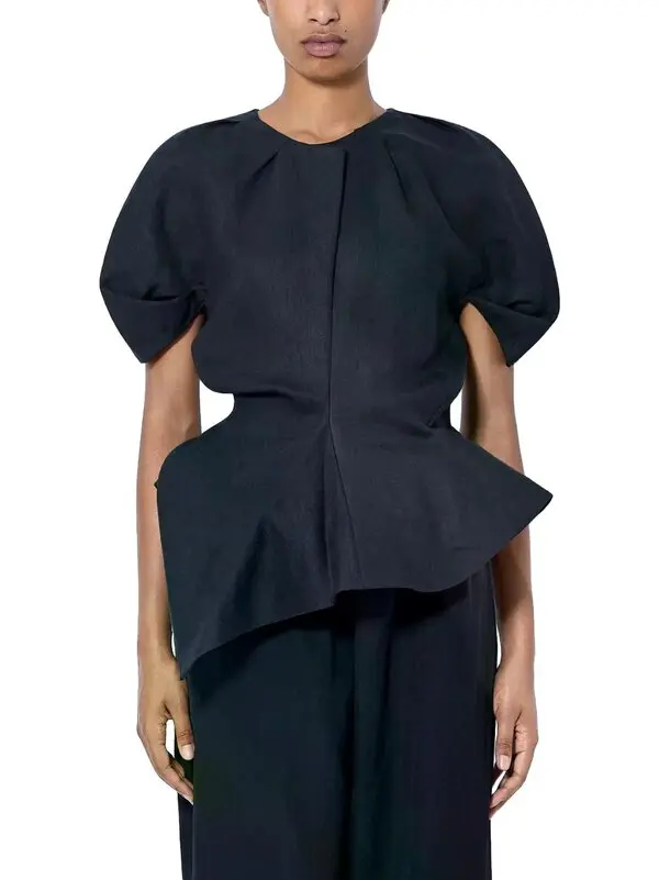 Khaite Rumi Puff-sleeve Asymmetrical Blouse - Black