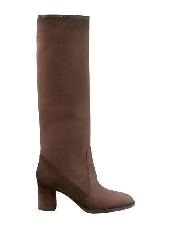 Santoni Topstitched Block-heel Boots - Brown