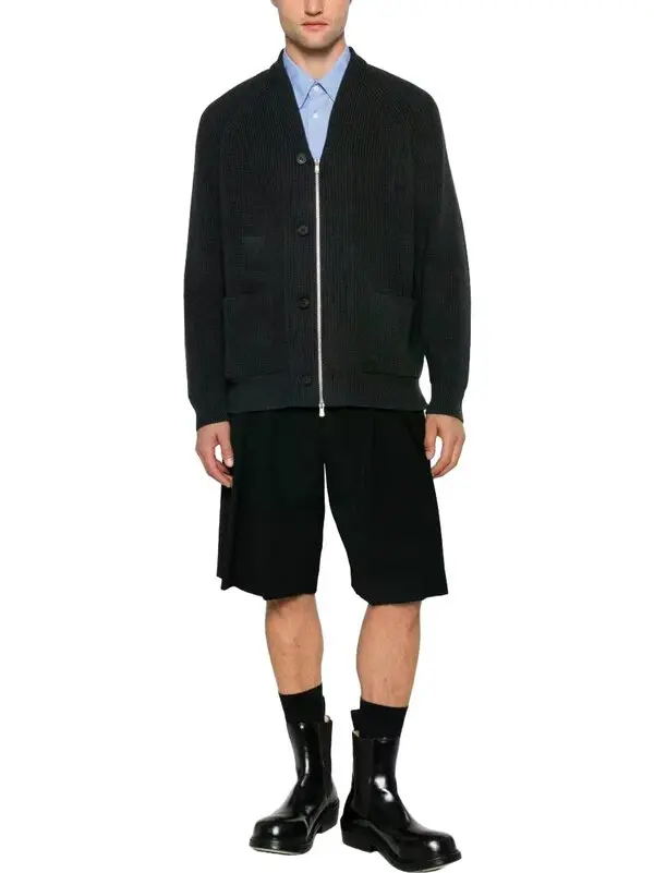 Comme Des Garçons Ribbed-knit Zip-up Cardigan - Blue