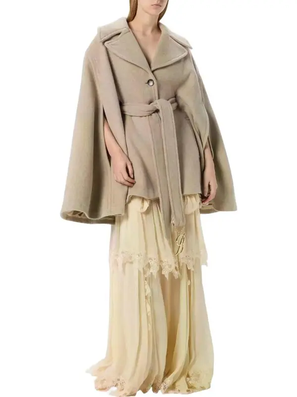 Blumarine Belted Wide-collar Cape - Neutrals