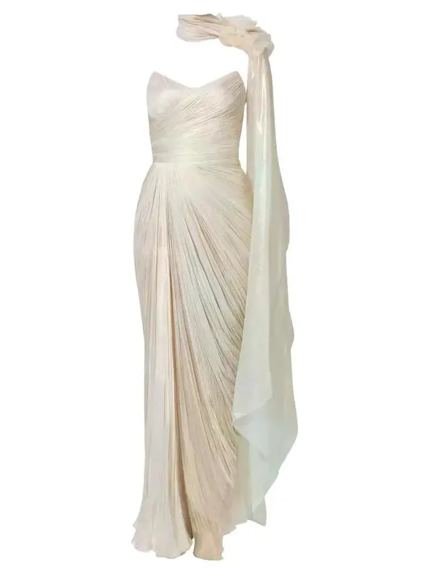 IRIS SERBAN Dolly Draped Silk Maxi Dress - Neutrals