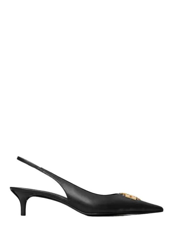 Tory Burch Charlie Logo-plaque Slingback Pumps - Black