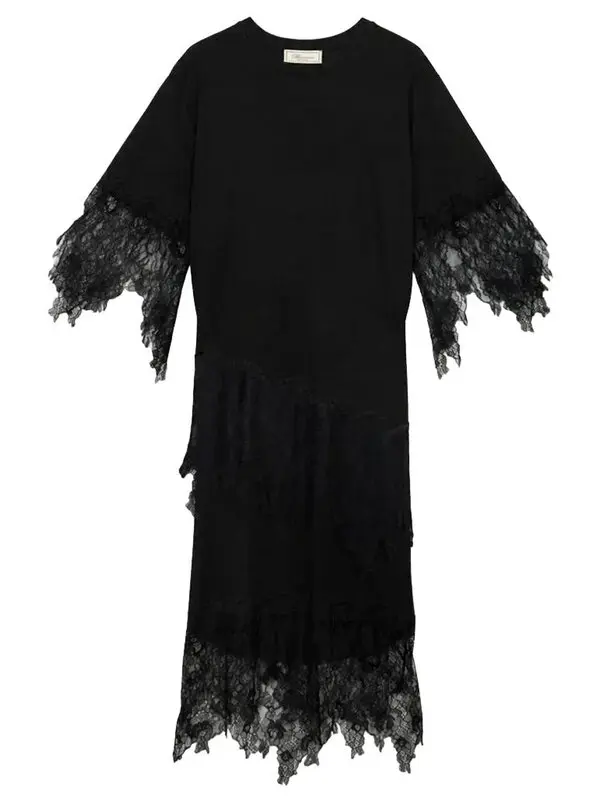 Blumarine Lace-detail Jersey Midi Dress - Black