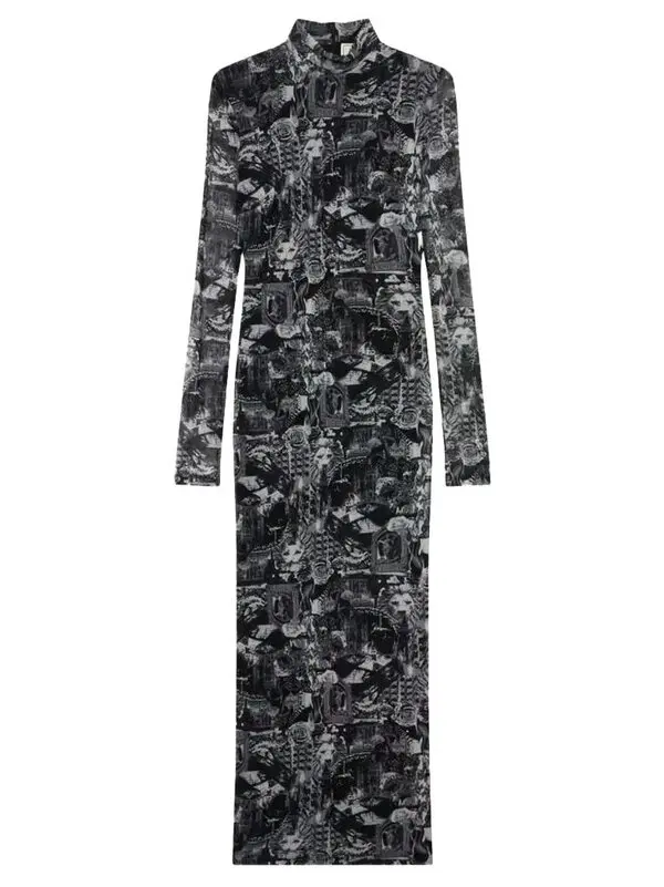 Blumarine Graphic-print High-neck Maxi Dress - Black