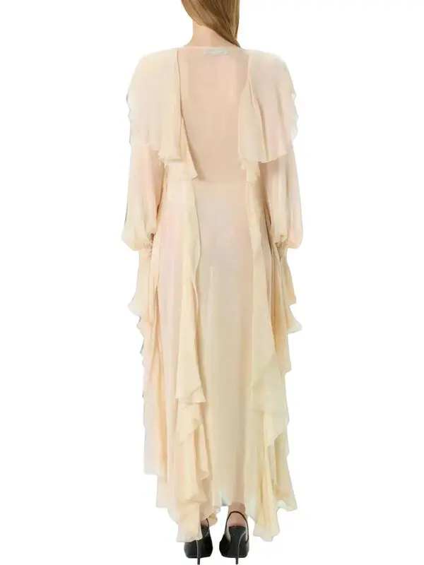 Blumarine Ruffled V-neck Maxi Dress - Neutrals