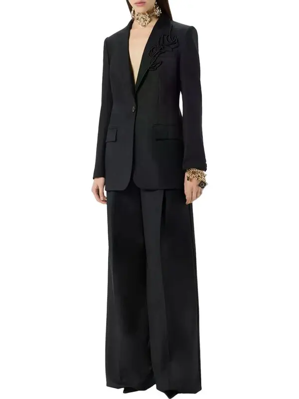 Blumarine Rose-embroidered Tailored Jacket - Black