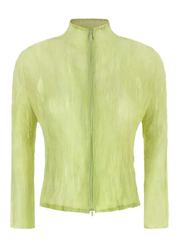 Issey Miyake Chiffon Twist 1 Pleated Zip-up Shirt - Green
