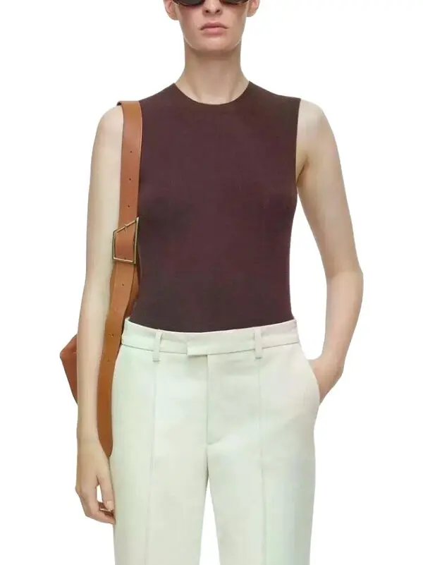 Closed Ribbed-knit Sleeveless Top - Brown