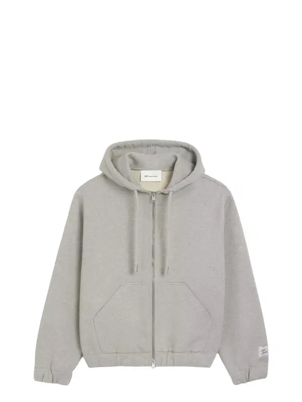 AMI Paris Zipped Cotton Hoodie With Heritage Label - Grey