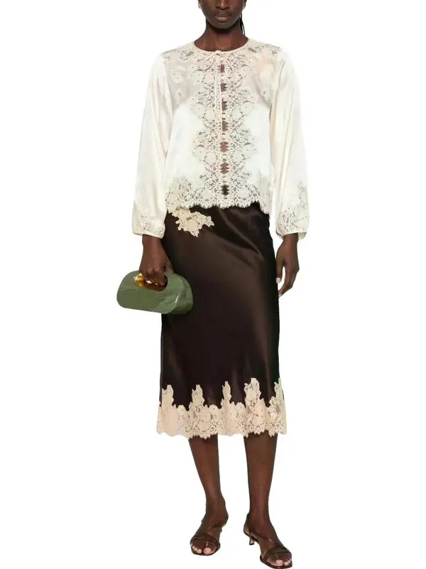 DÔEN Lucine Lace-panel Blouse - Neutrals