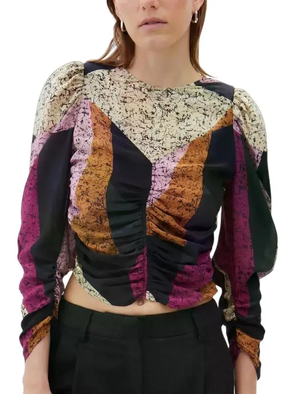 MARIA CHER Corja Paula Ruched Silk Top - Black