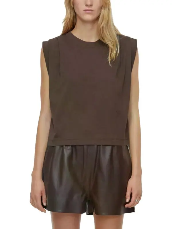 Closed Pleated Sleeveless Top - Brown