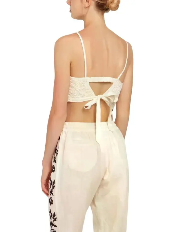 Greek Archaic Kori Embroidered Daisy Crop Top - Neutrals