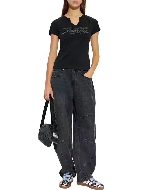 Adidas Logo-embroidered Panelled Jeans - Grey