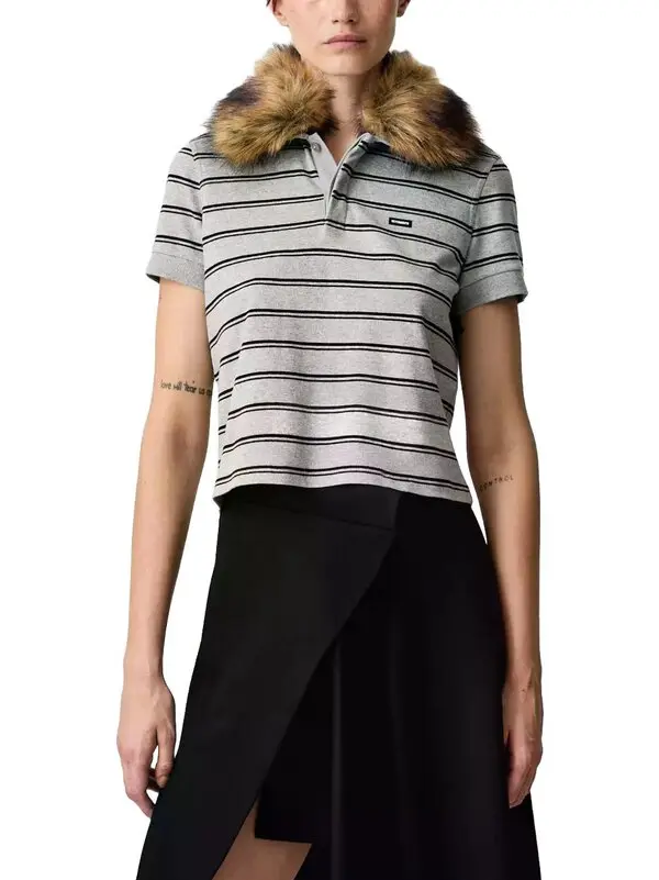 Vetements Faux-fur Collar Striped Polo Shirt - Grey