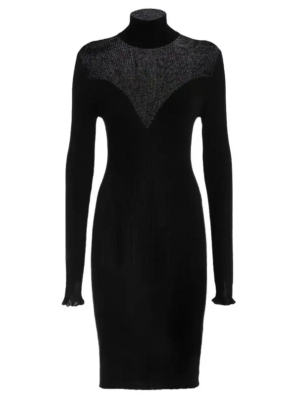 GENNY Sheer-panel Ribbed-knit Mini Dress - Black