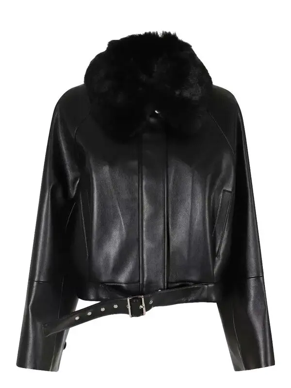 ISABELLE BLANCHE Faux-fur-collar Belted Bomber Jacket - Black
