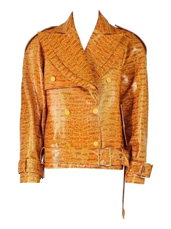 ROWEN ROSE Croco-effect Trench Jacket - Brown