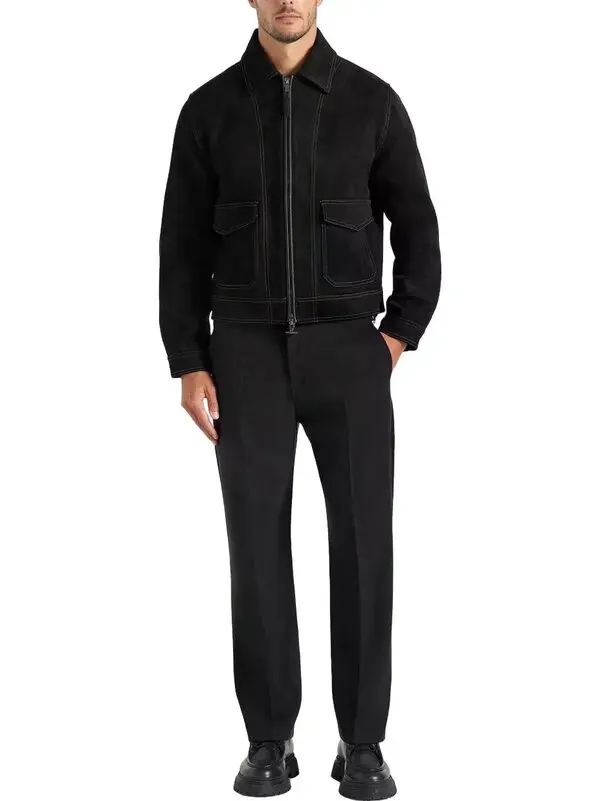 Manière De Voir Vince Suede Contrast-stitch Jacket - Black