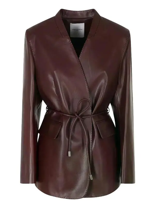ISABELLE BLANCHE Belted Double-breasted Blazer - Red