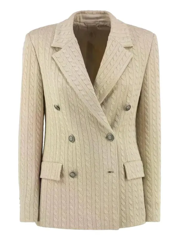 Brunello Cucinelli Sparkling Cotton And Viscose English Rib Knit Blazer With Monili - Neutrals