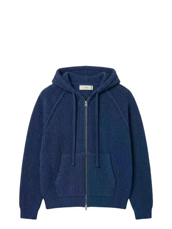 DUNST Ribbed-knit Zip-up Hoodie - Blue