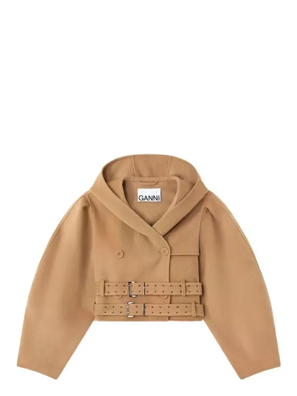 GANNI Jacket In Double-faced Wool - Neutrals