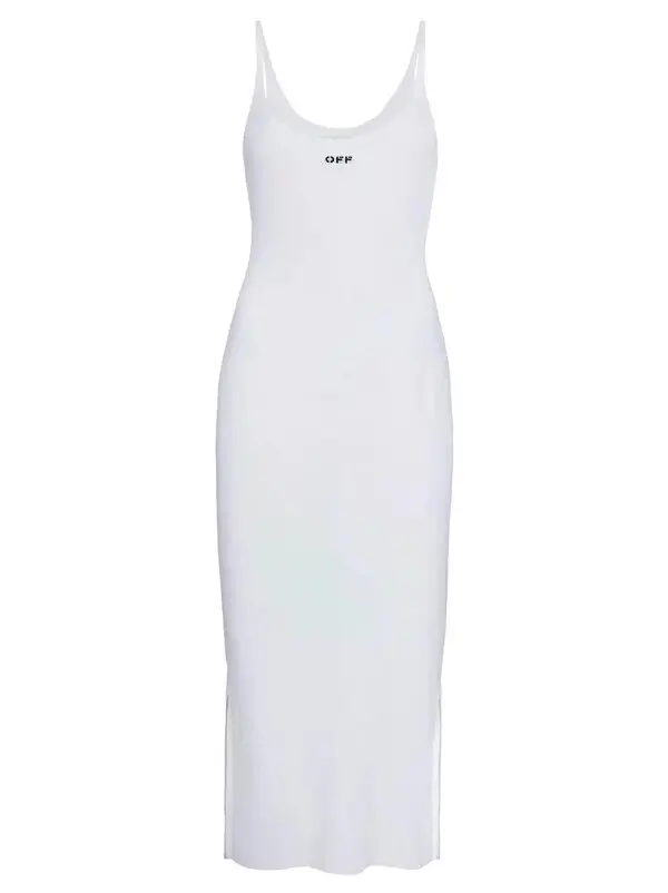 Off-White Scoop Neck Midi Dress With Print - White
