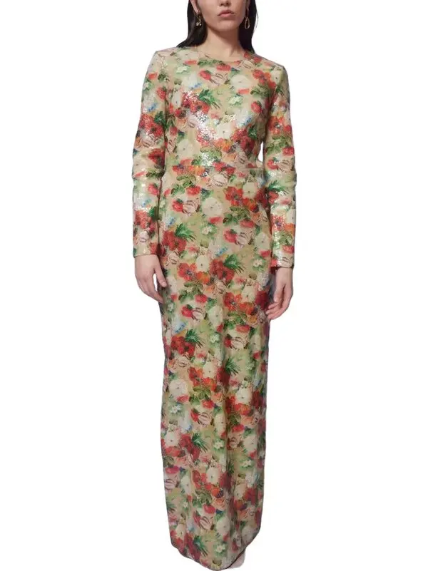 Rosetta Getty Sequin-embellished Floral-print Gown - Neutrals