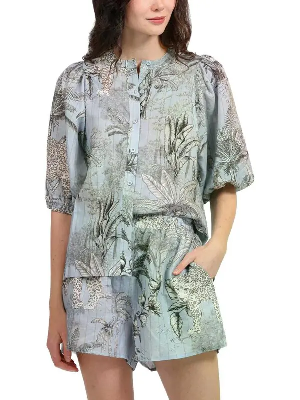Las Surenas Tropique Balloon-sleeve Shirt - Blue